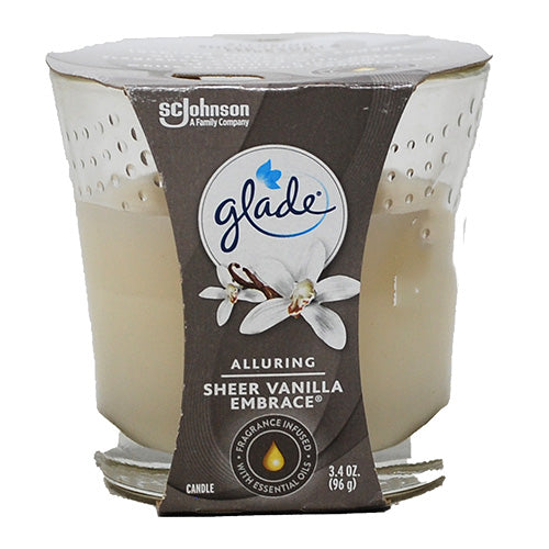SP GLADE CANDLE SHEER VANILLA EMBRACE 1 CANDLE 3.4 oz – The Bazaar Inc